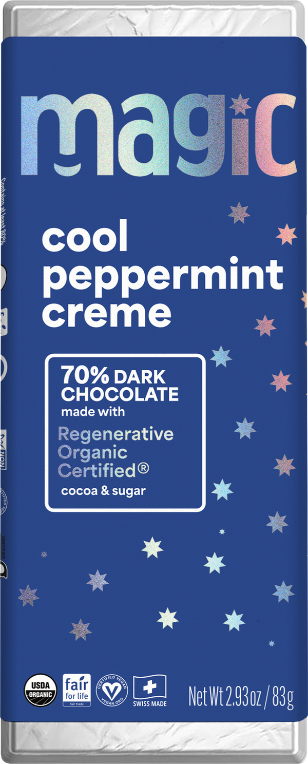 Cool Peppermint Creme 70% Dark Chocolate Bar - 6-pack – Magic Chocolate